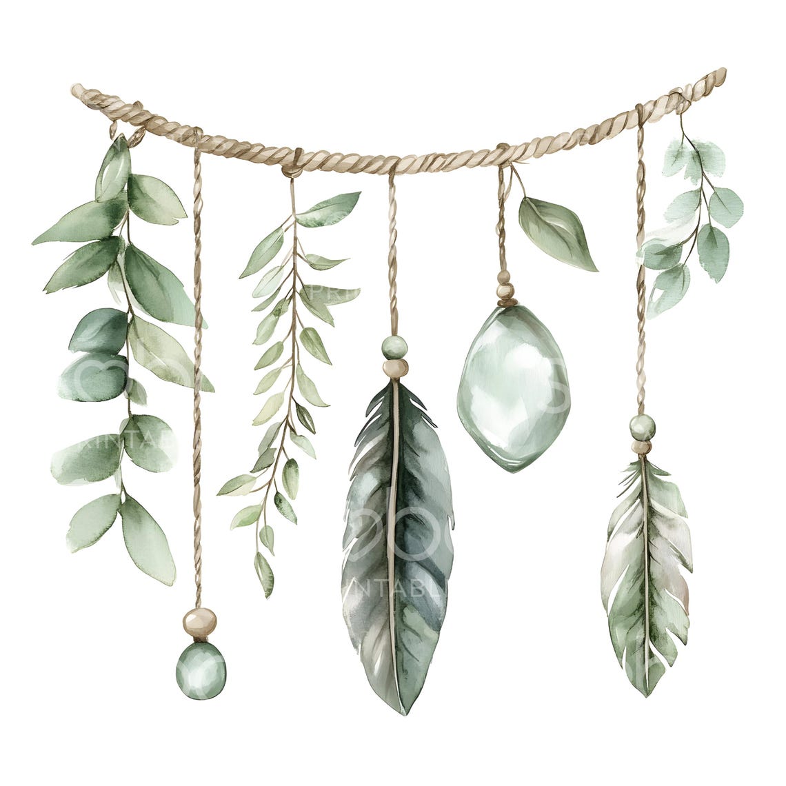 27 Boho Leaves Decor Clipart, Cute Boho Garland, Printable Watercolor ...