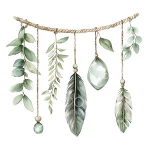 27 Boho Leaves Decor Clipart, Cute Boho Garland, Printable Watercolor ...