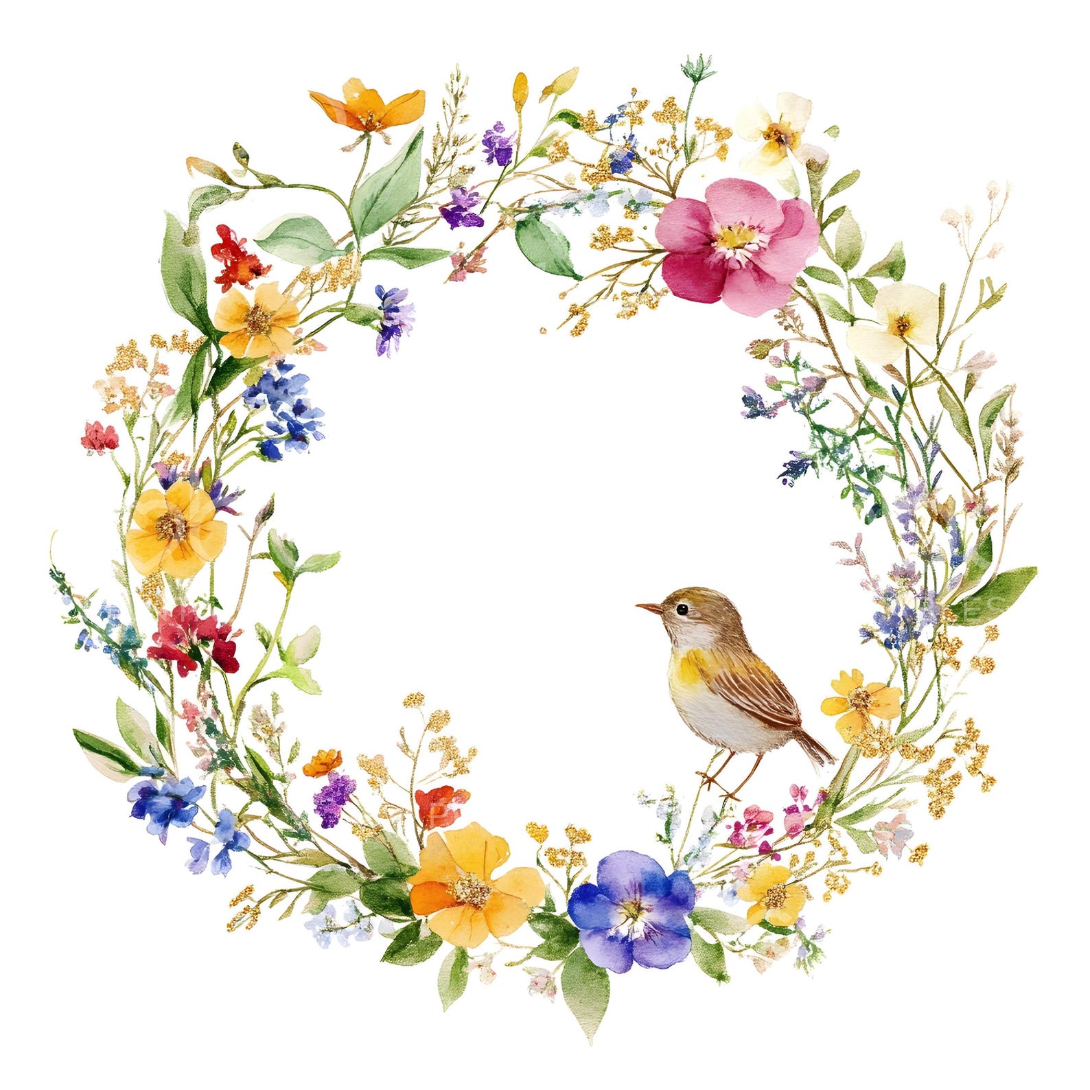 22 Floral Bird Wreaths Clipart, Wildflower Wreath Art, High Quality ...