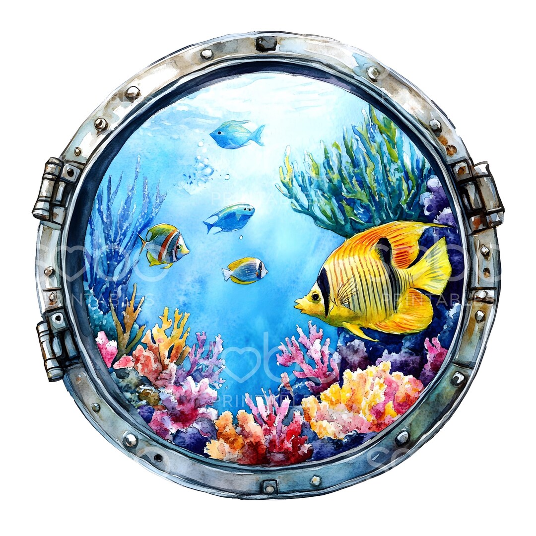 23 Ship Porthole View Clipart, Underwater Life, Submarine, Printable ...