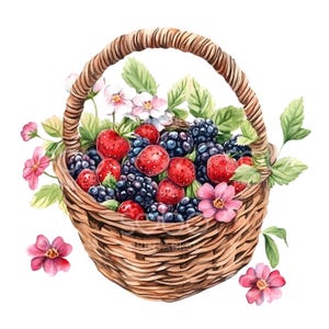 18 Wild Berries Basket Clipart, Berry Clipart, High Quality Jpgs ...