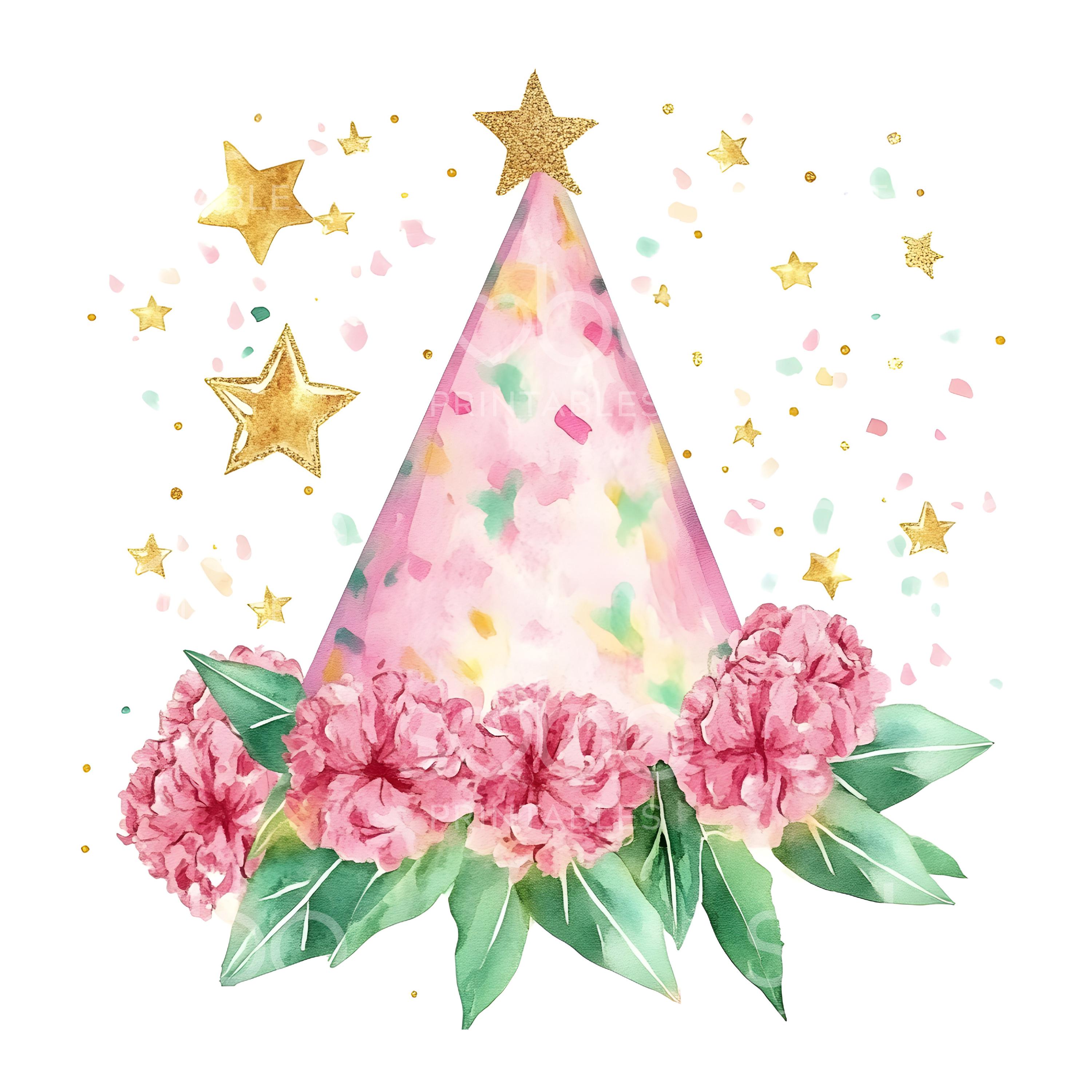26 Floral Party Hat Clipart, Birthday Invitation, Pastel Party Hat Art ...