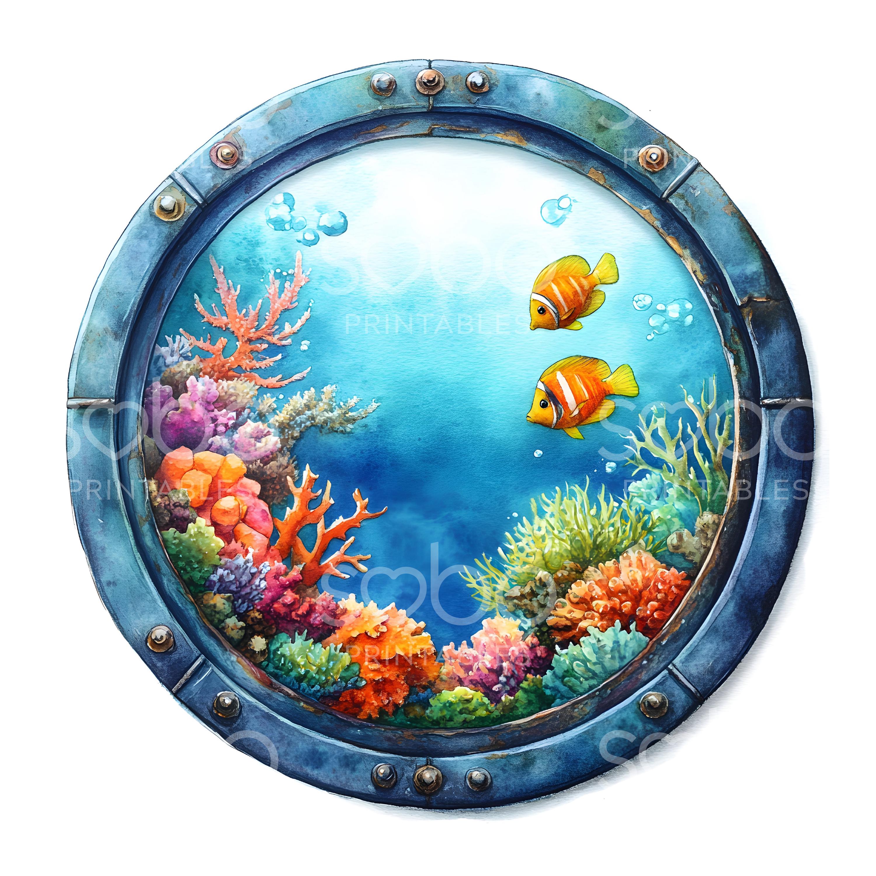 23 Ship Porthole View Clipart, Underwater Life, Submarine, Printable ...