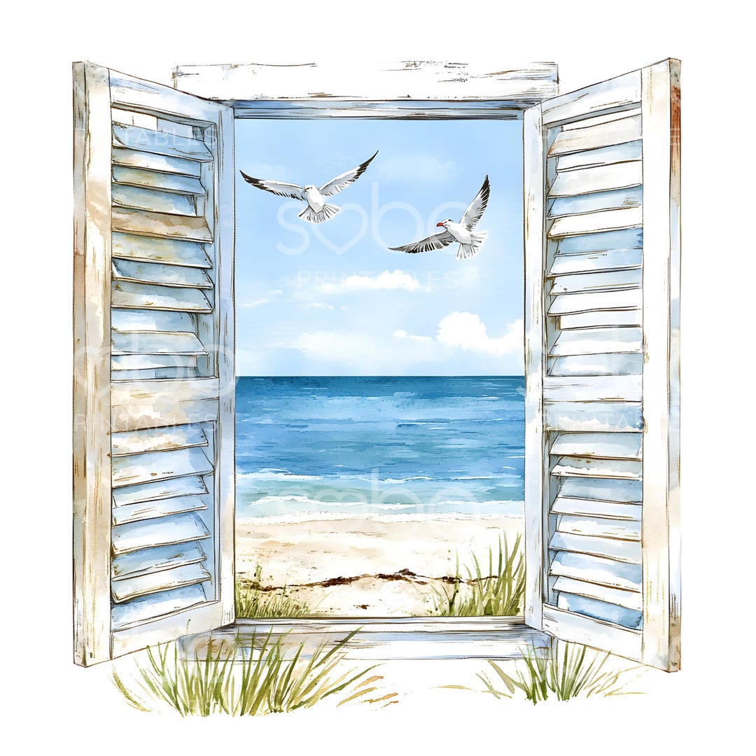 18 Window Ocean View Clipart, Window to Sea, Printable Watercolor, High ...
