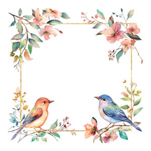 19 Floral Bird Frame Clipart, Cute Watercolor Birds, Frames Art, Print ...