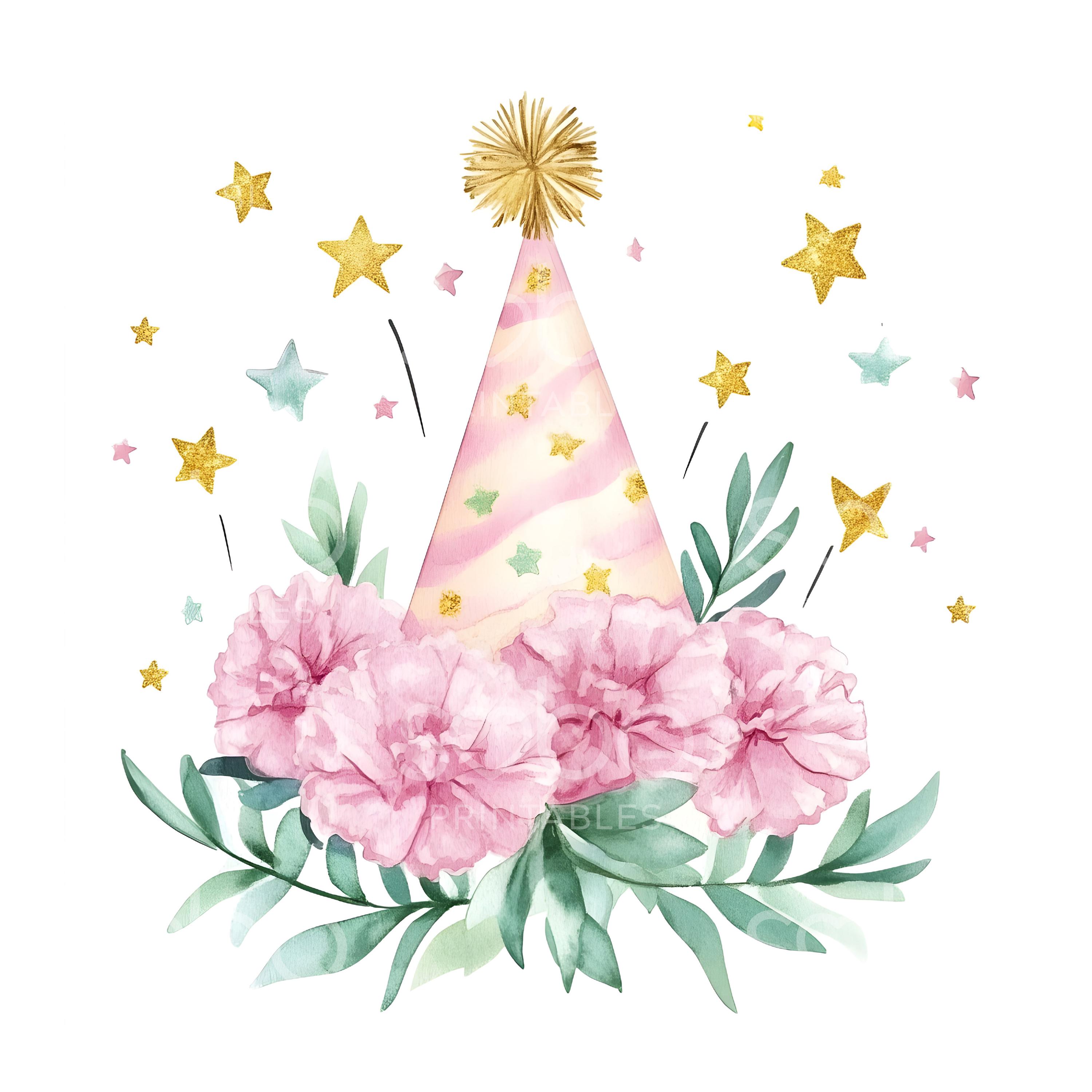 26 Floral Party Hat Clipart, Birthday Invitation, Pastel Party Hat Art ...