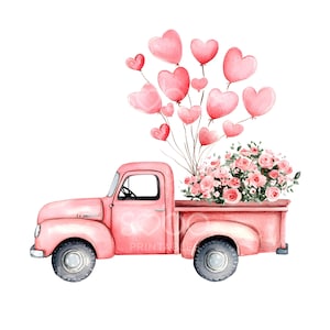 30 Valentines Day Truck Clipart, Pink Valentines Truck, Vintage Truck ...