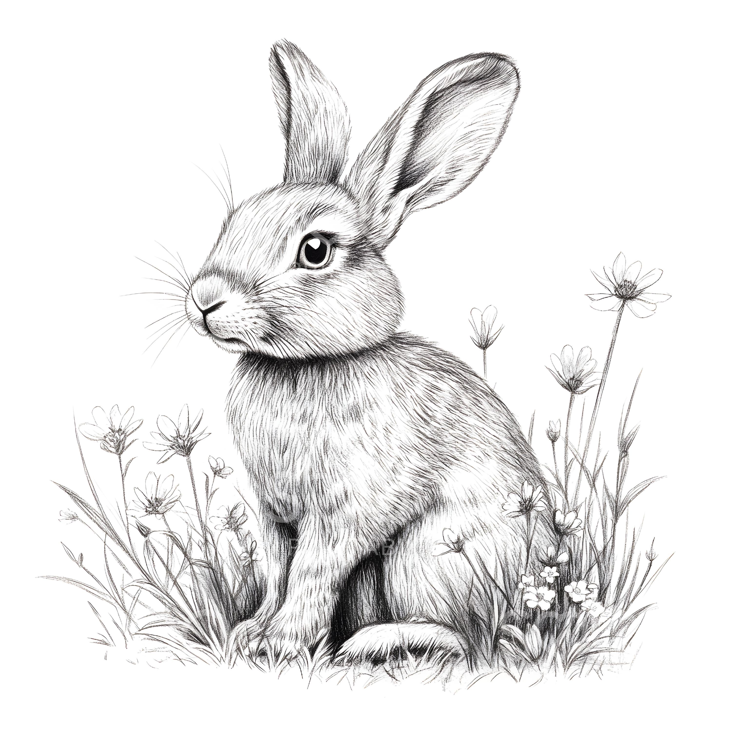 27 Black Ink Bunny Clipart, Line Art Clipart, Easter Card, Rabbit ...