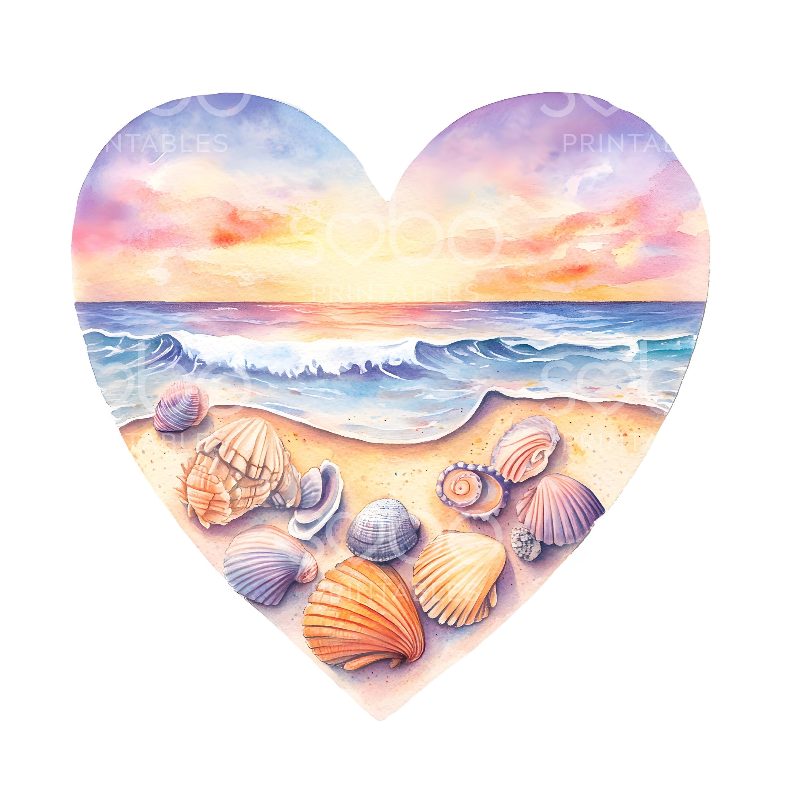 28 Heart Beach Clipart, Ocean Heart, Retro Beach Heart, Ocean Sea Waves ...