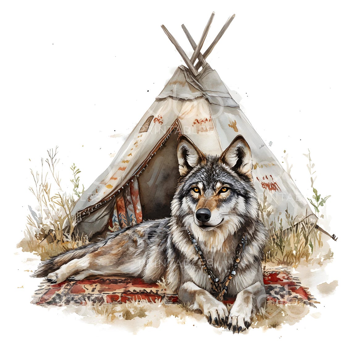 22 Tribal Wolf Clipart, Native Indian Wolf, Printable Watercolor ...
