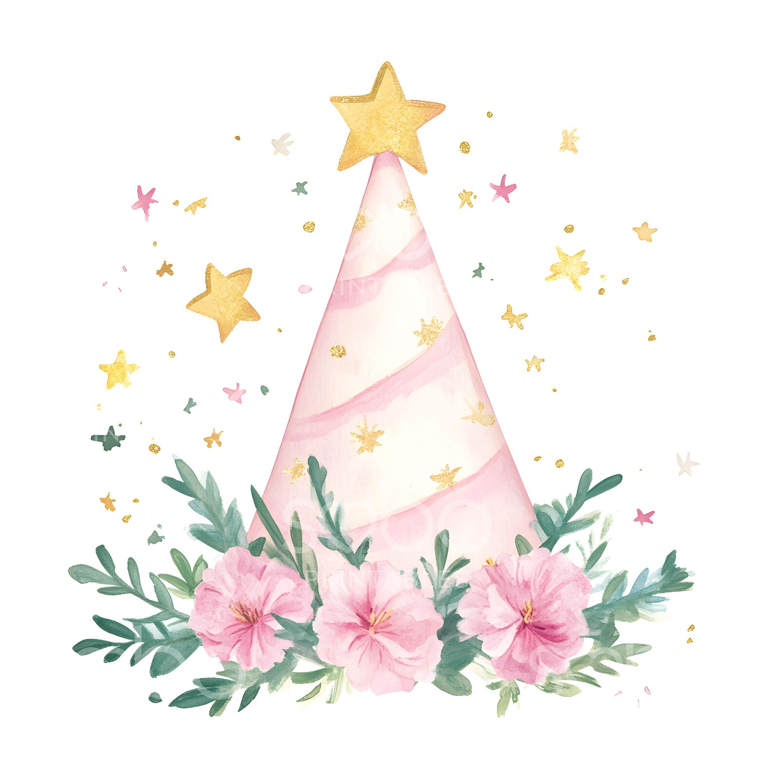 26 Floral Party Hat Clipart, Birthday Invitation, Pastel Party Hat Art ...