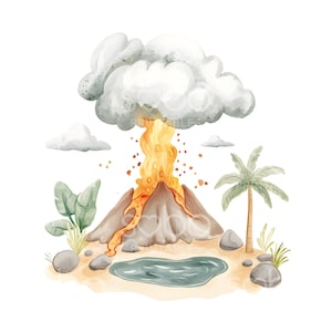 22 Cartoon Volcano Clipart, Erupting Volcano Mountain Landscape ...