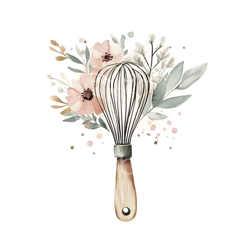 15 Floral Whisk Clipart, Kitchen Baking, Printable Watercolor Art, High ...