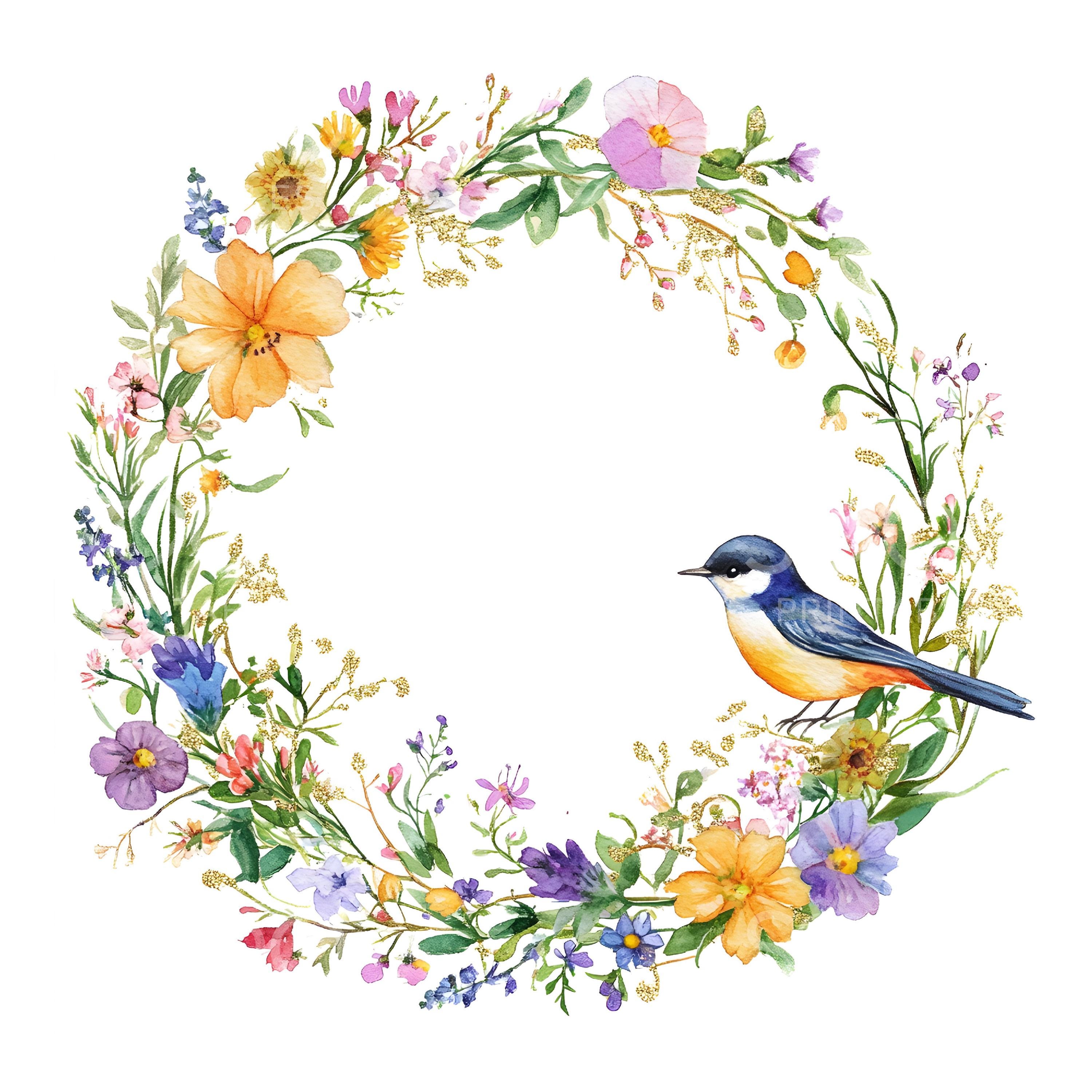 22 Floral Bird Wreaths Clipart, Wildflower Wreath Art, High Quality ...