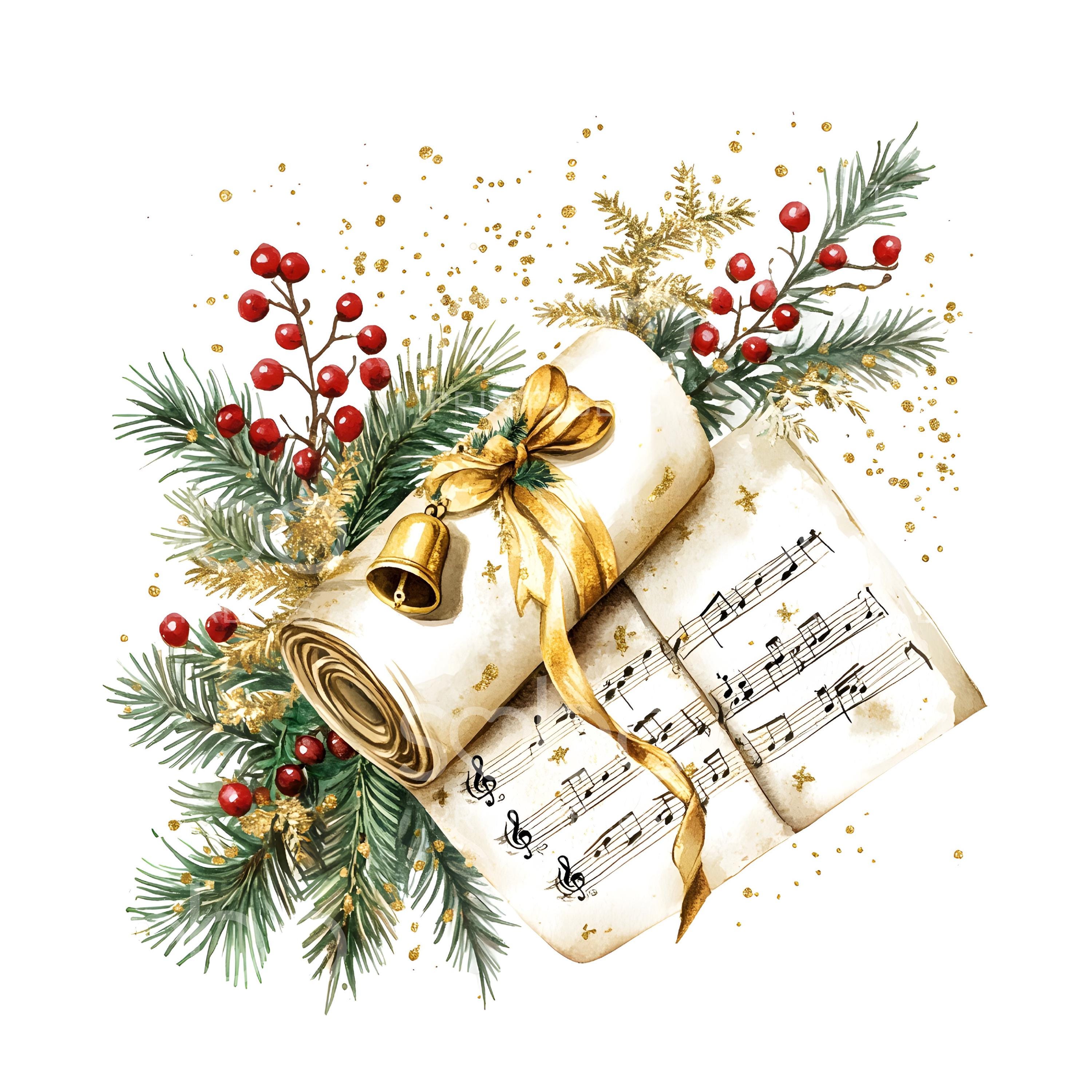 21 Xmas Music Notes Clipart, Christmas Musical Card, Music Notes ...