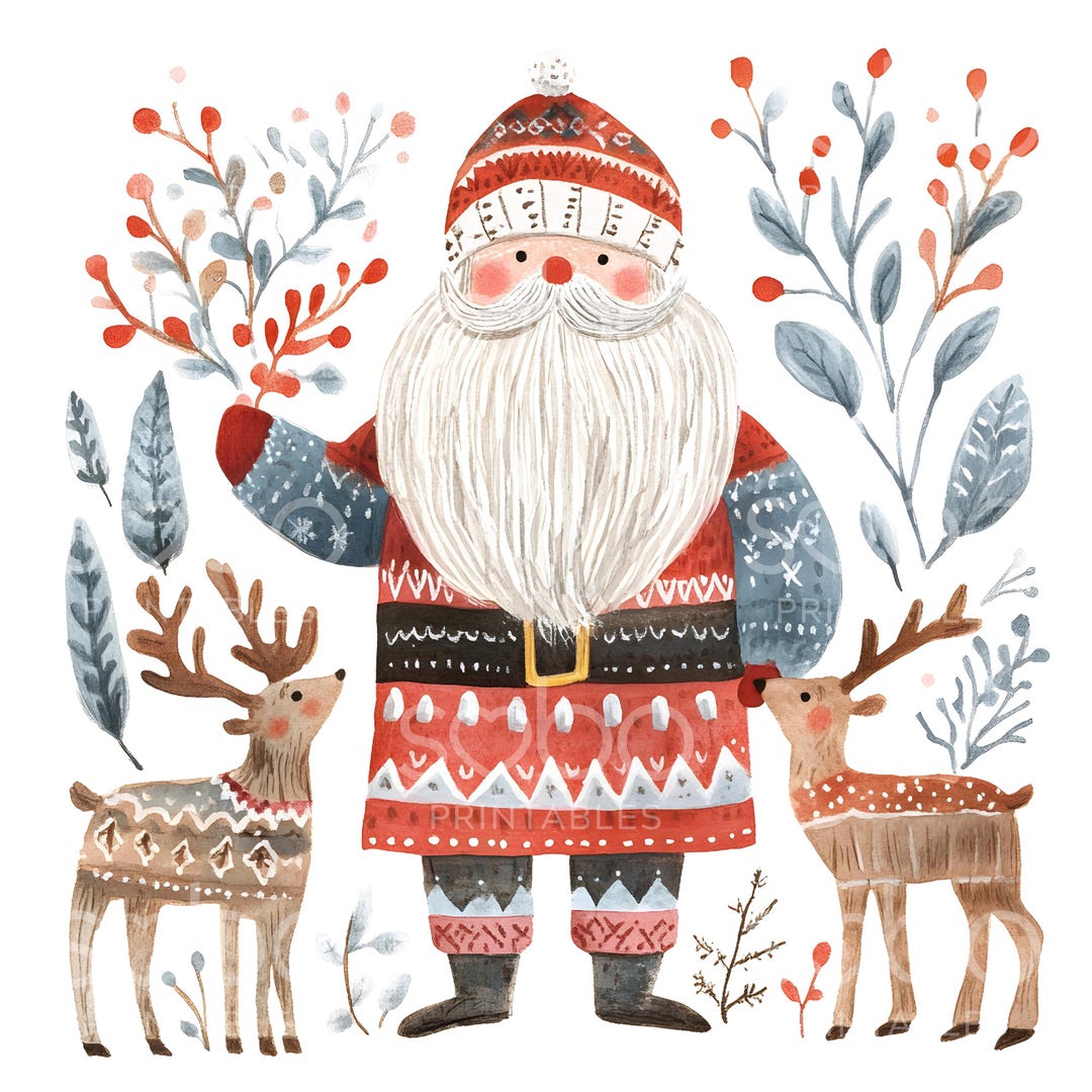 24 Scandinavian Folk Art Santa Clipart, Scandinavian Santa Claus ...