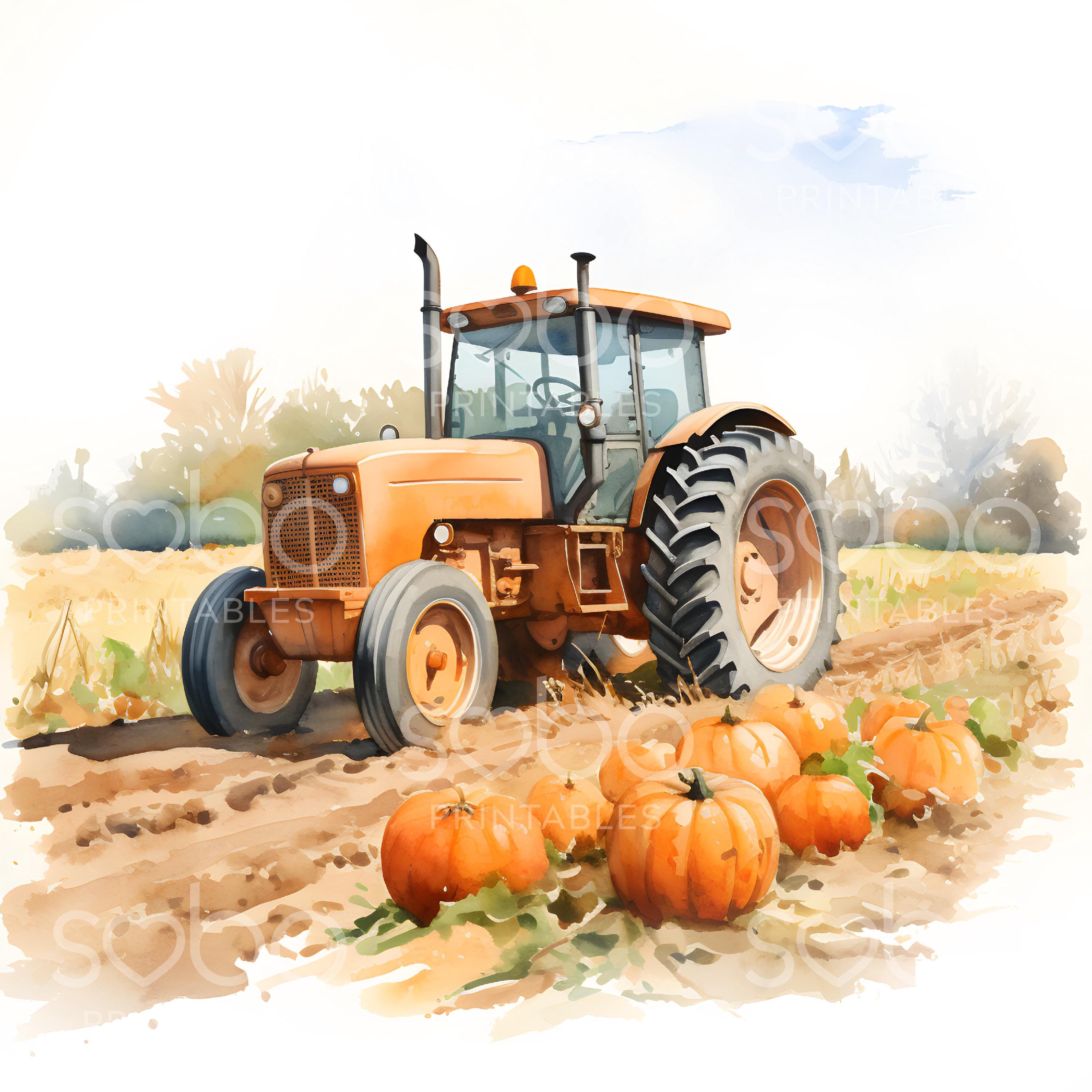 16 Autumn Pumpkin Farm Tractor Clipart, Autumn Clipart, Printable ...