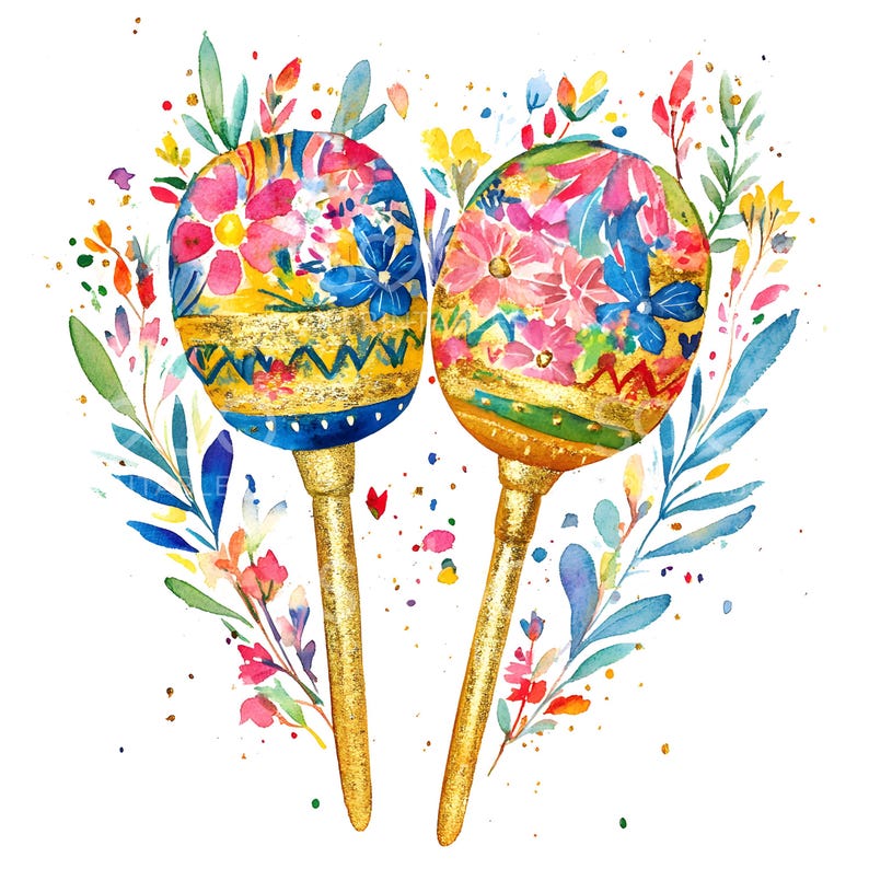 21 Mexican Floral Maracas Clipart, Mexican Fiesta, Cinco De Mayo Card ...