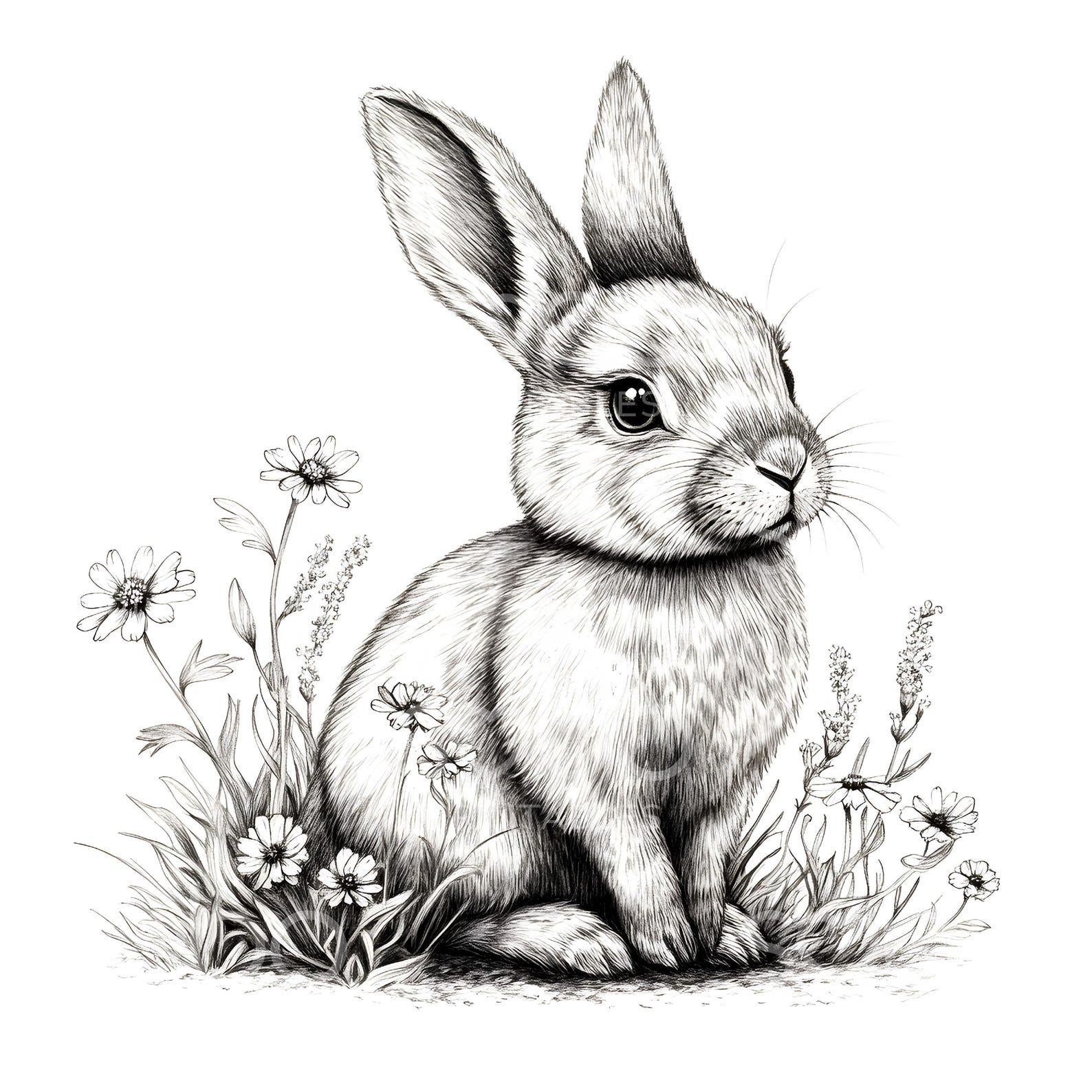 27 Black Ink Bunny Clipart, Line Art Clipart, Easter Card, Rabbit ...