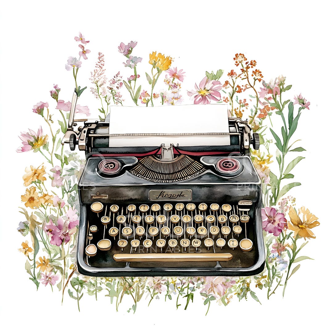 18 Vintage Floral Typewriter Clipart, Retro Typewriter, High Quality ...