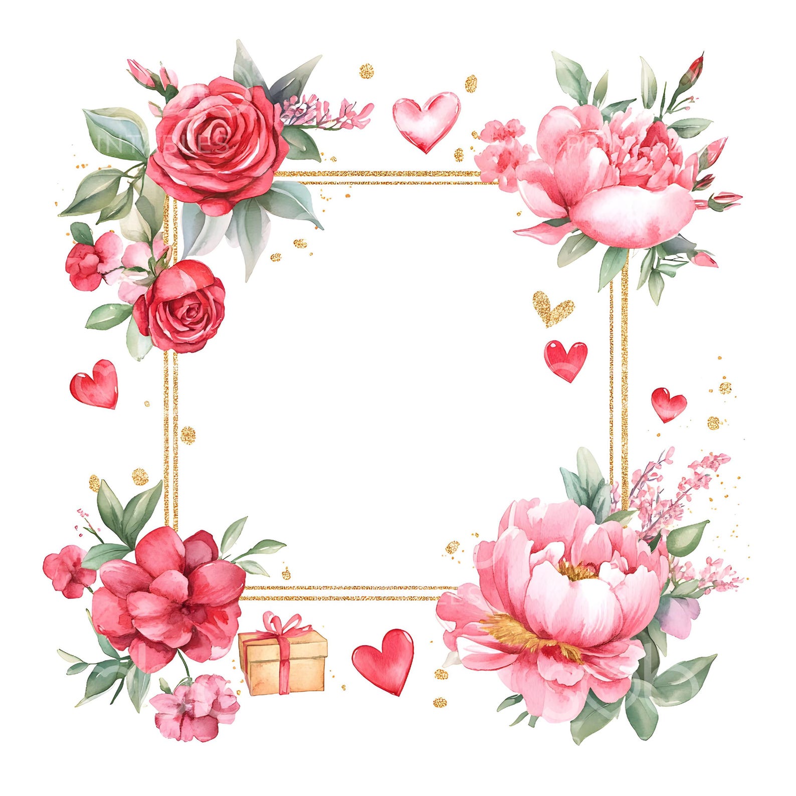 24 Gold Foil Valentine's Day Frames Clipart, Hearts Gifts Border ...