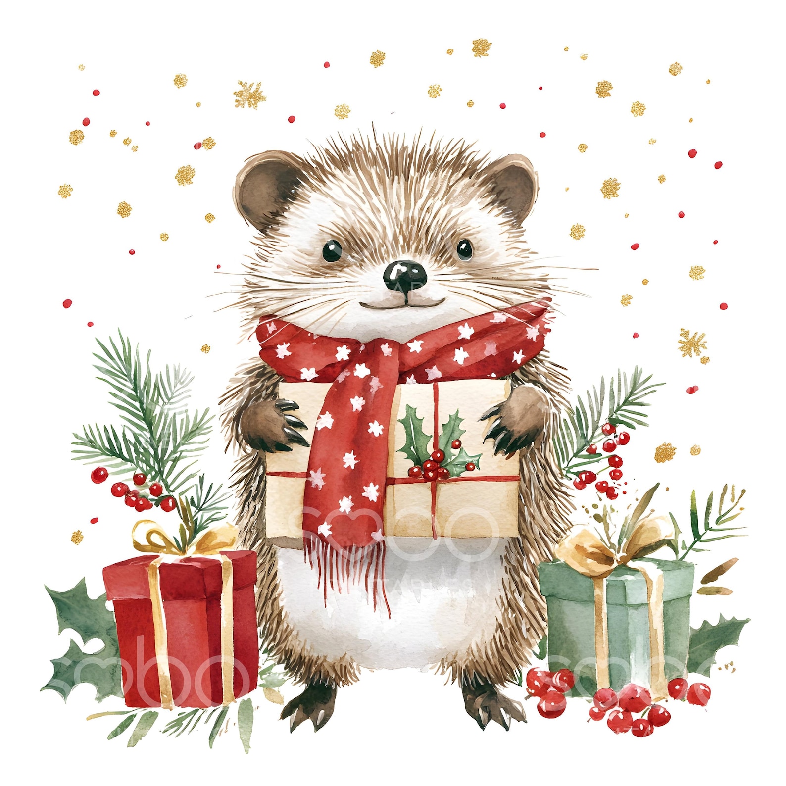 22 Christmas Hedgehog Clipart, Cute Hedgehog, Watercolour Christmas ...