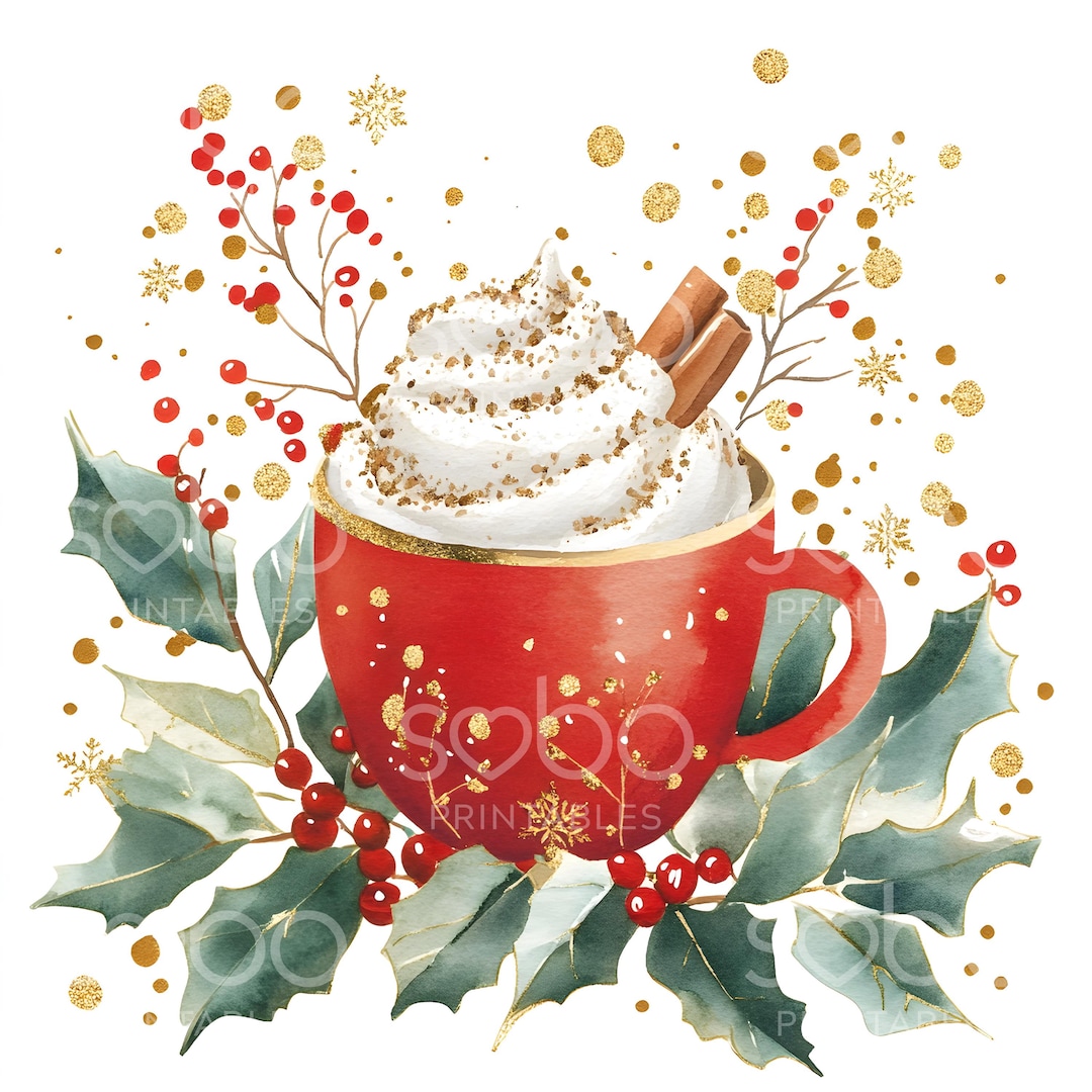 17 Christmas Hot Cocoa Clipart, Hot Chocolate, Cozy Mug, Christmas Card ...
