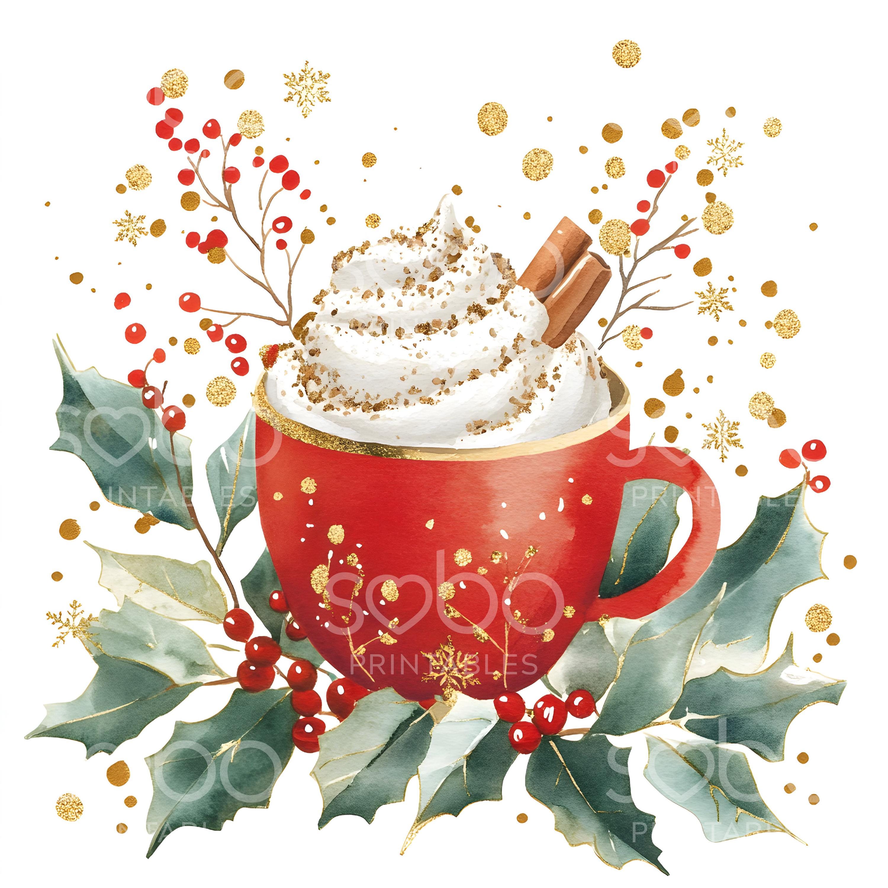 17 Christmas Hot Cocoa Clipart, Hot Chocolate, Cozy Mug, Christmas Card ...