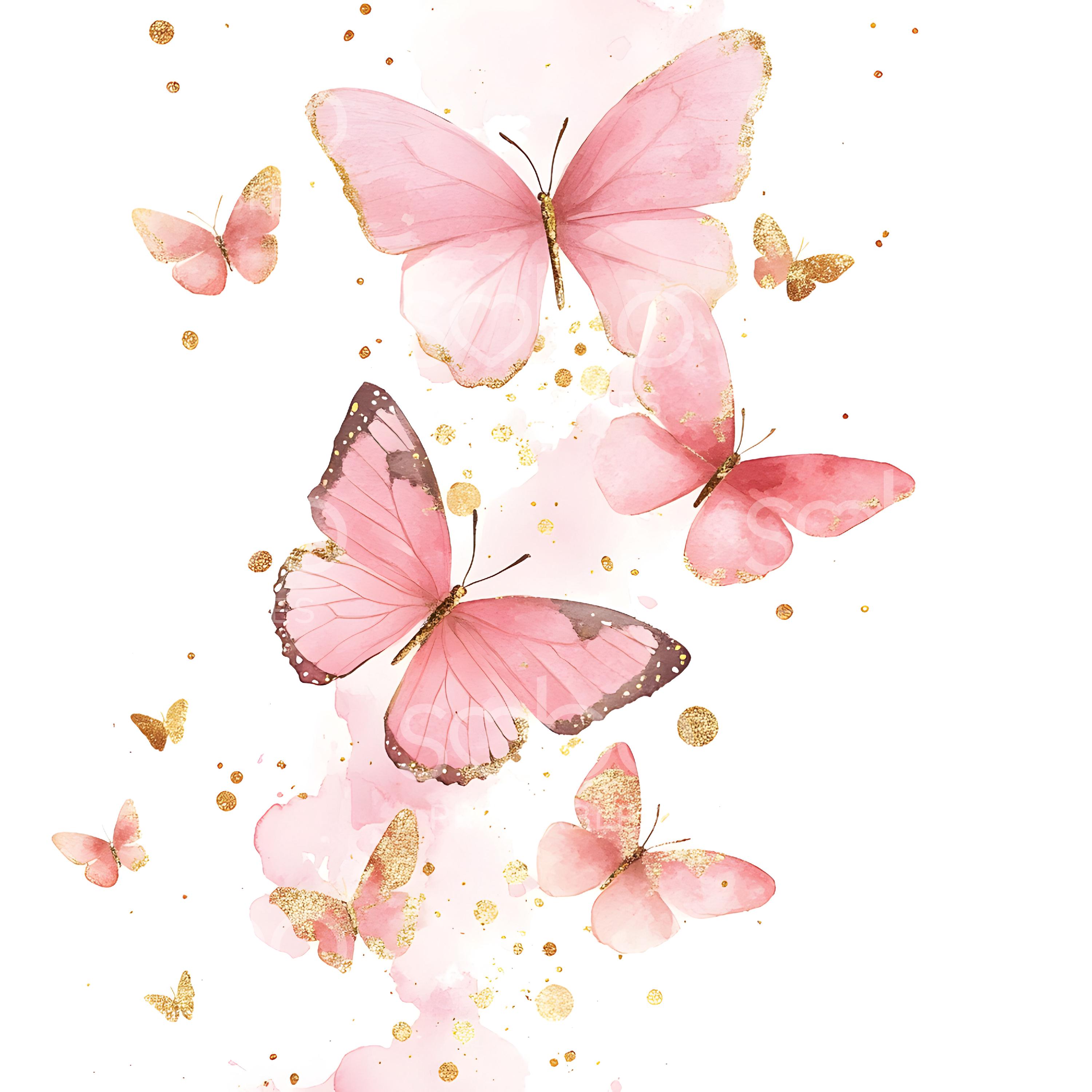 14 Pink Butterflies Clipart, Gold Butterfly, Wall Art, Watercolor ...