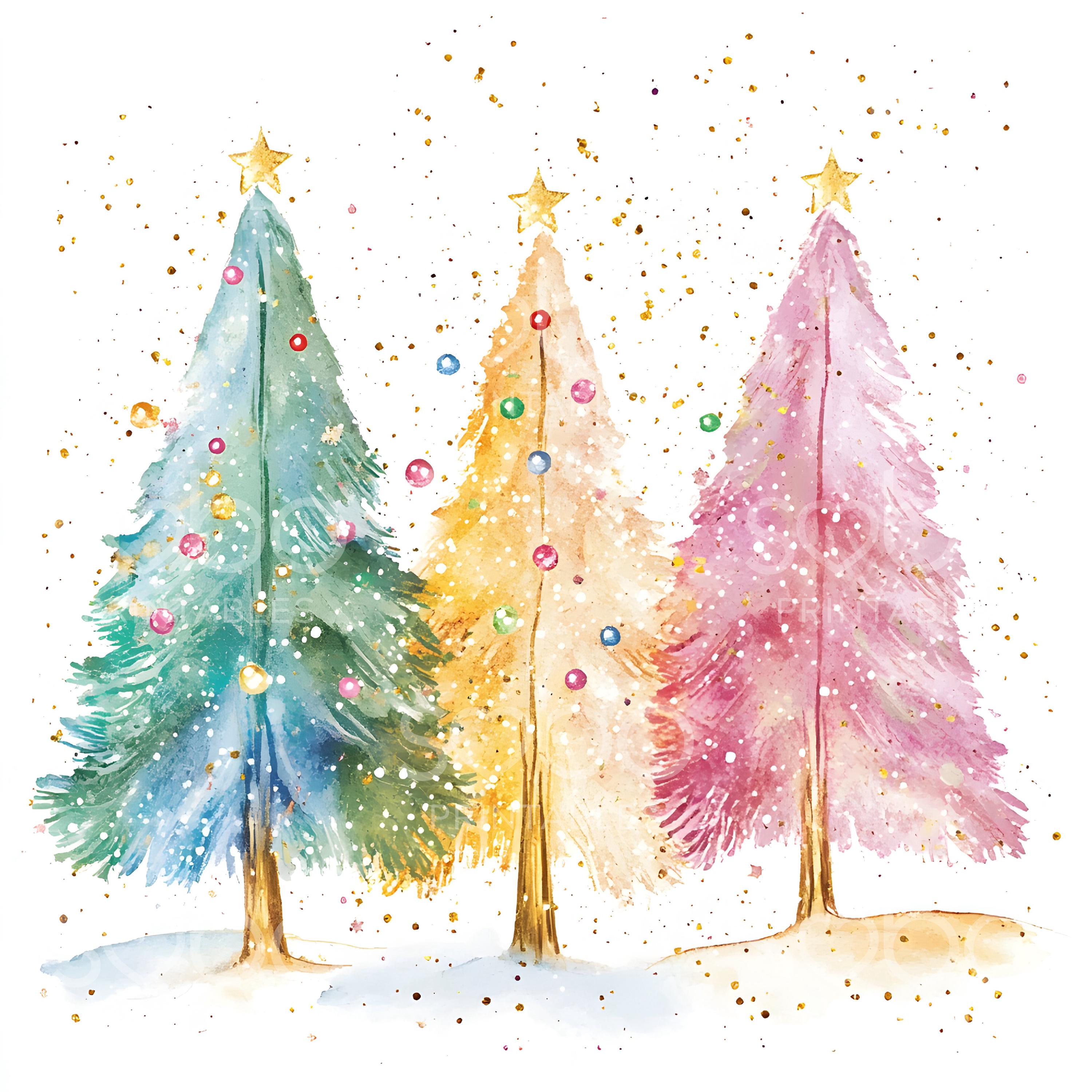 20 Rainbow Christmas Trees Clipart, Colourful Winter Festive, Printable ...