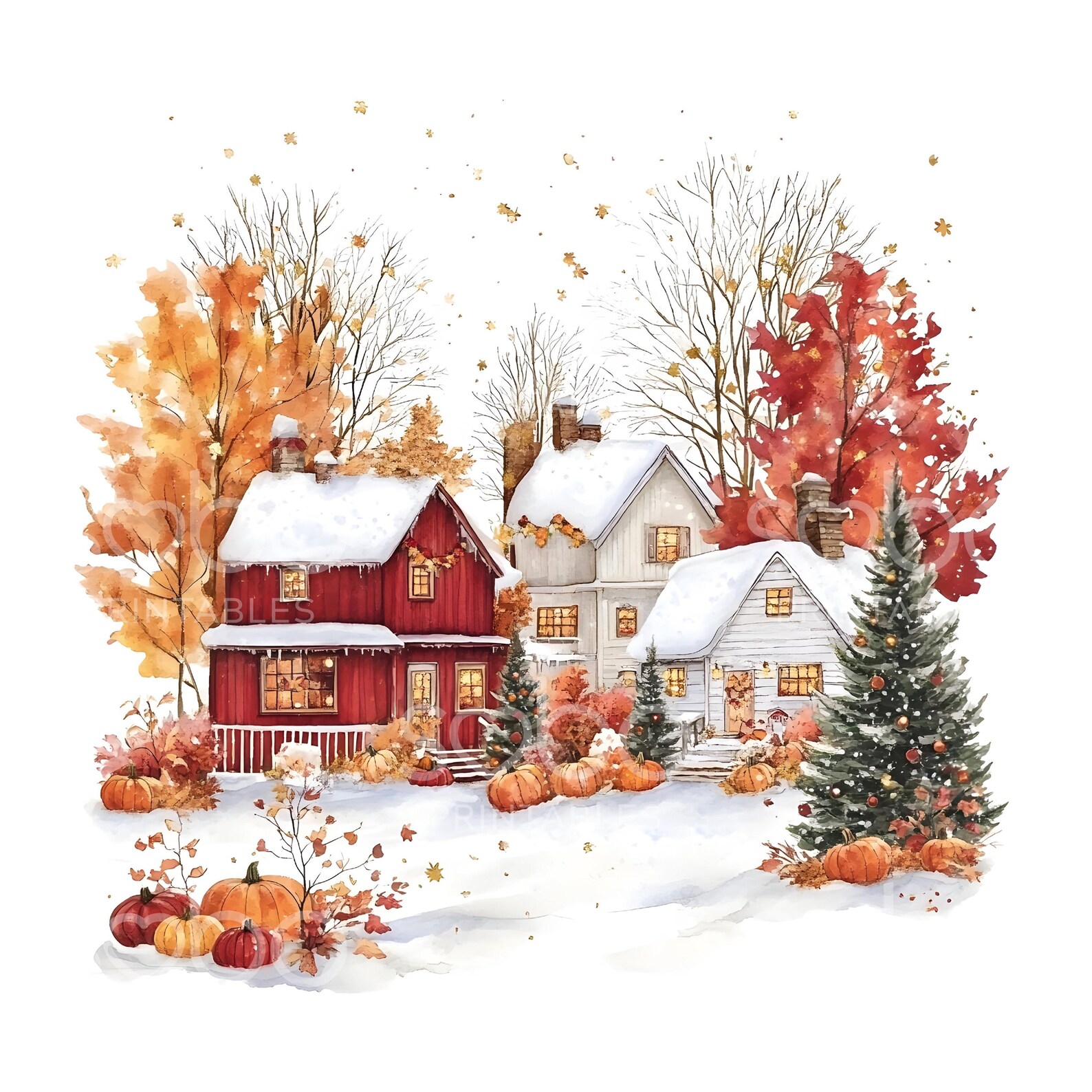 26 Autumn Fall Village Clipart, Cute Cottagecore Houses, Autumn Village ...
