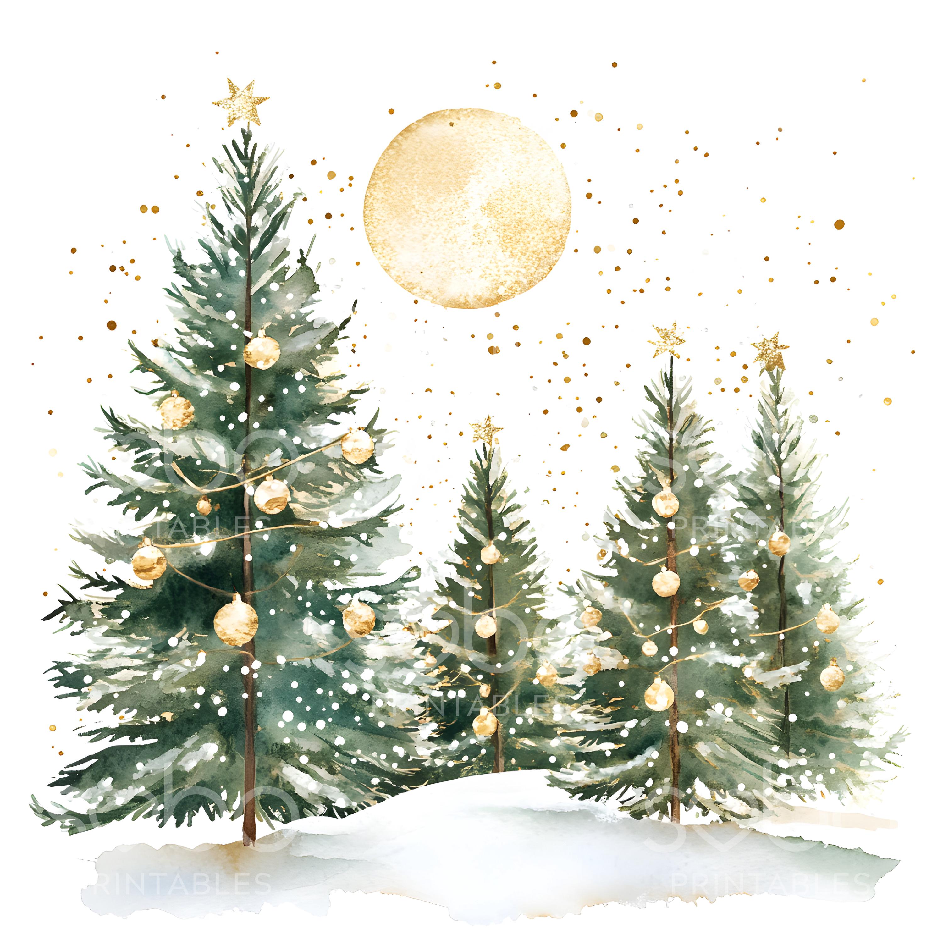 26 Christmas Trees Clipart, Winter Festive Clipart, Printable ...