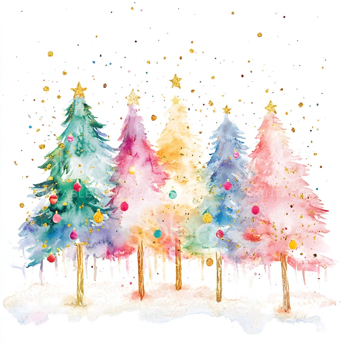 20 Rainbow Christmas Trees Clipart, Colourful Winter Festive, Printable ...