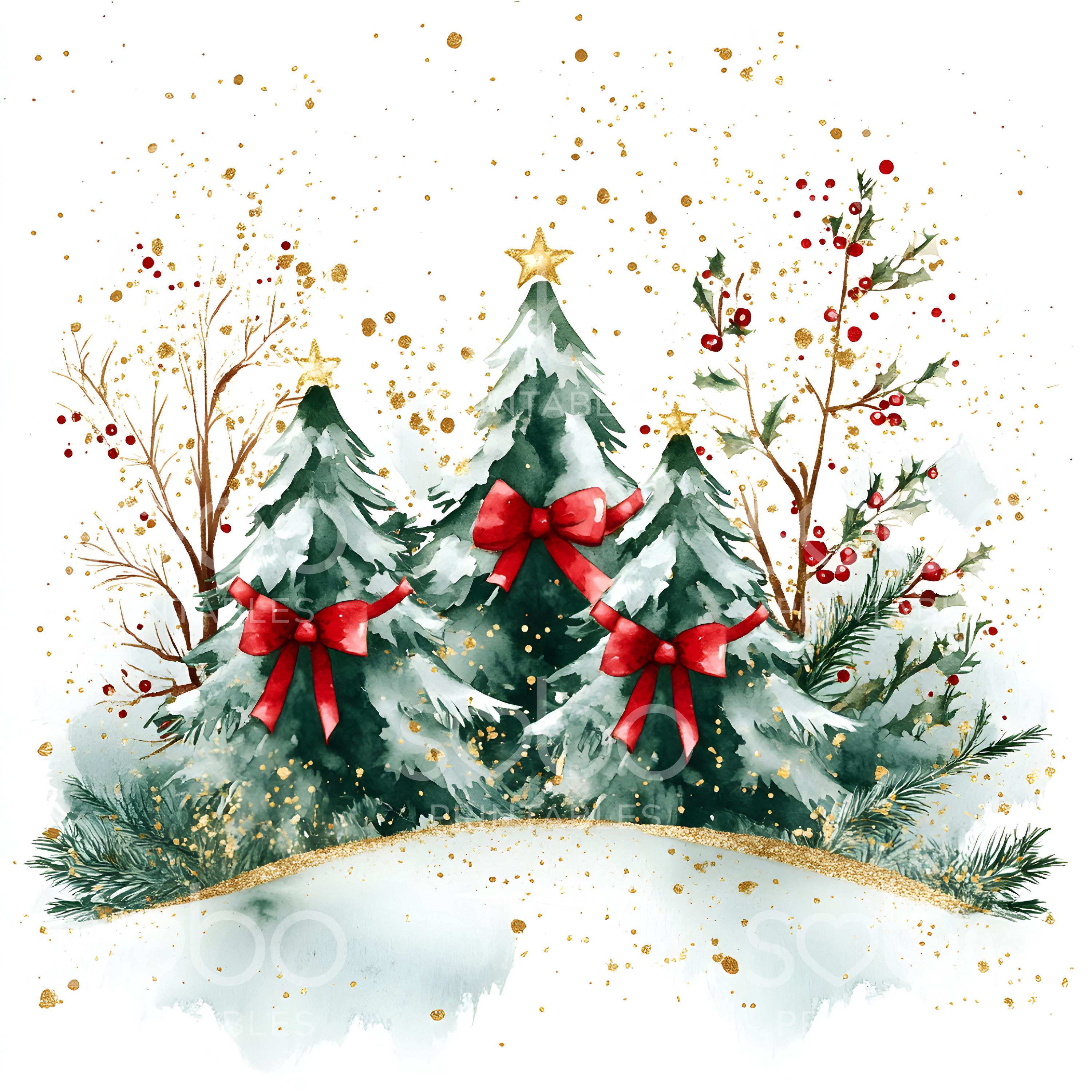 22 Classic Christmas Trees Clipart, Winter Festive Clipart, Printable ...