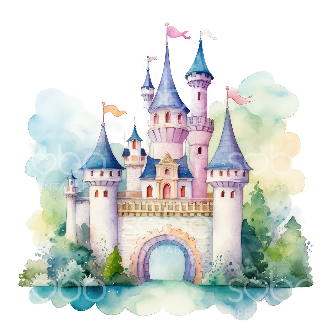 12 Whimsical Kingdom Clipart, Watercolor Kingdom, Watercolor Clipart, High Quality Jpgs, Digital ...