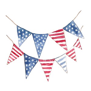 28 USA Flag Clipart, Patriotic Bunting Clipart, Watercolor Clipart ...