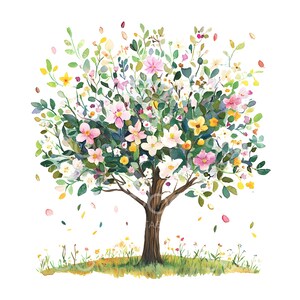 24 Floral Spring Trees Clipart, Cute Tree, Printable Watercolor Clipart ...