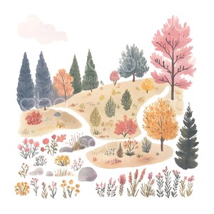 17 Cute Autumn Nature Clipart, Fall Autumn Forest Landscape, Watercolor ...