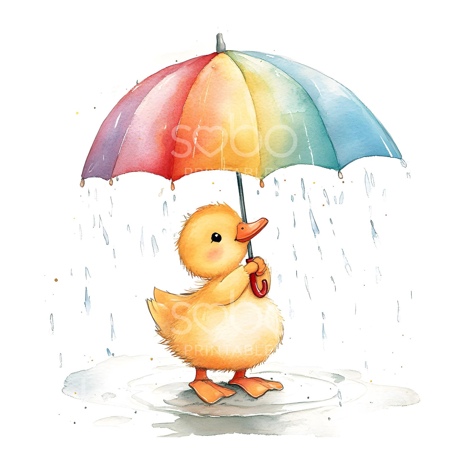24 Duckling in Rain Clipart, Duck With Umbrella, Rainy Duckling ...
