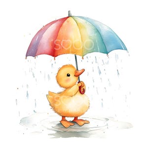 24 Duckling in Rain Clipart, Duck With Umbrella, Rainy Duckling ...