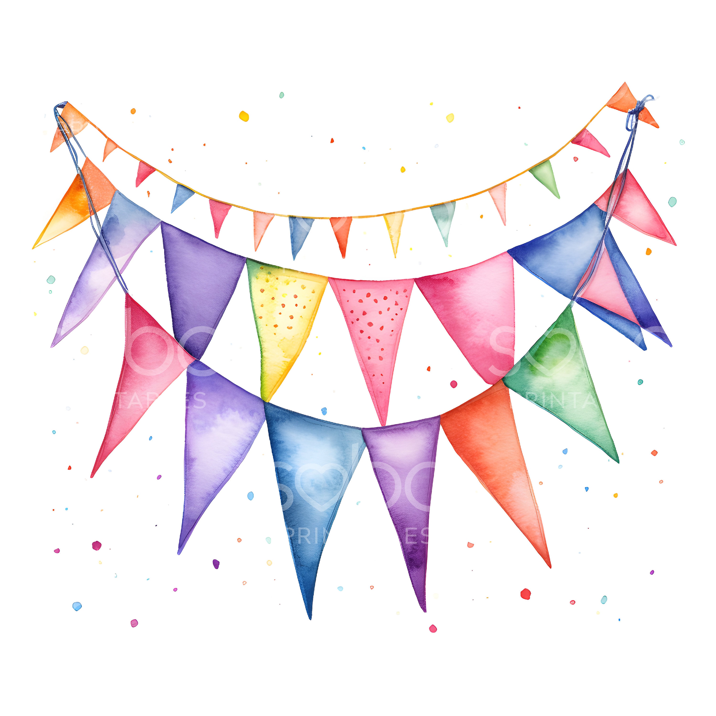 15 Birthday Bunting Clipart, Party Celebration, Watercolor Clipart ...