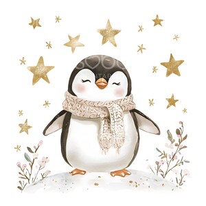 24 Boho Penguin Clipart, Kids Gold Nursery Clipart, Penguin Birthday ...