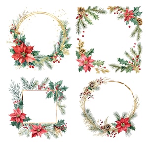 24 Gold Foil Christmas Frames Clipart, Xmas Gold Frame Border, Merry ...