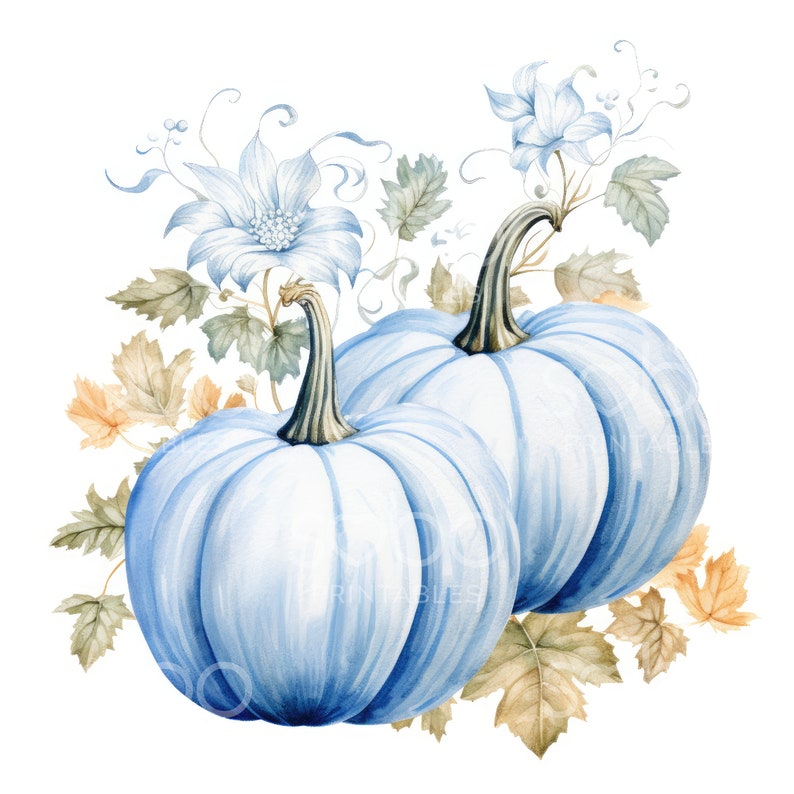 Blue Watercolor Pumpkin Clipart - 10 High Quality Jpgs, Digital ...