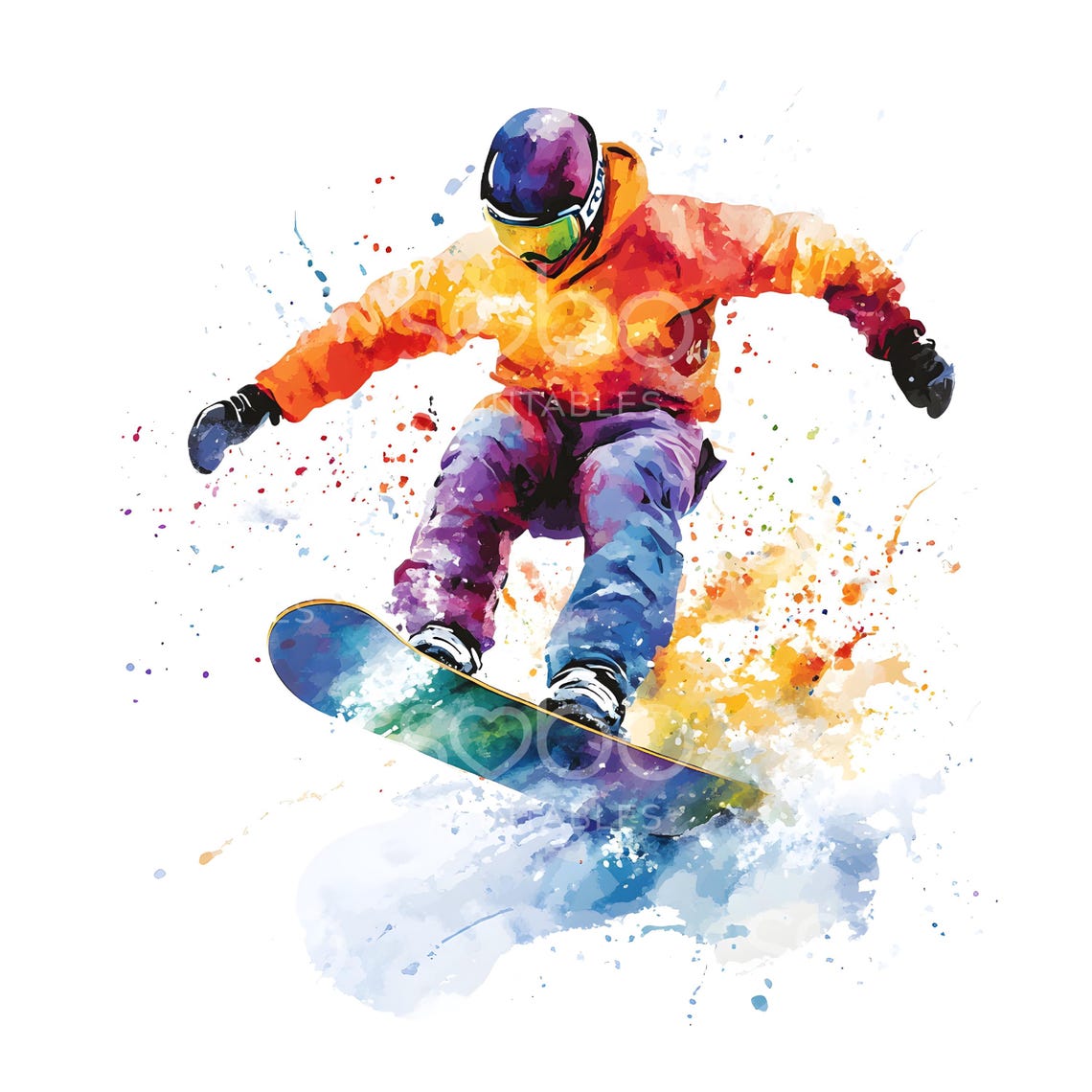 21 Snowboarder Clipart, Snowboarding Clipart, Printable Watercolor ...