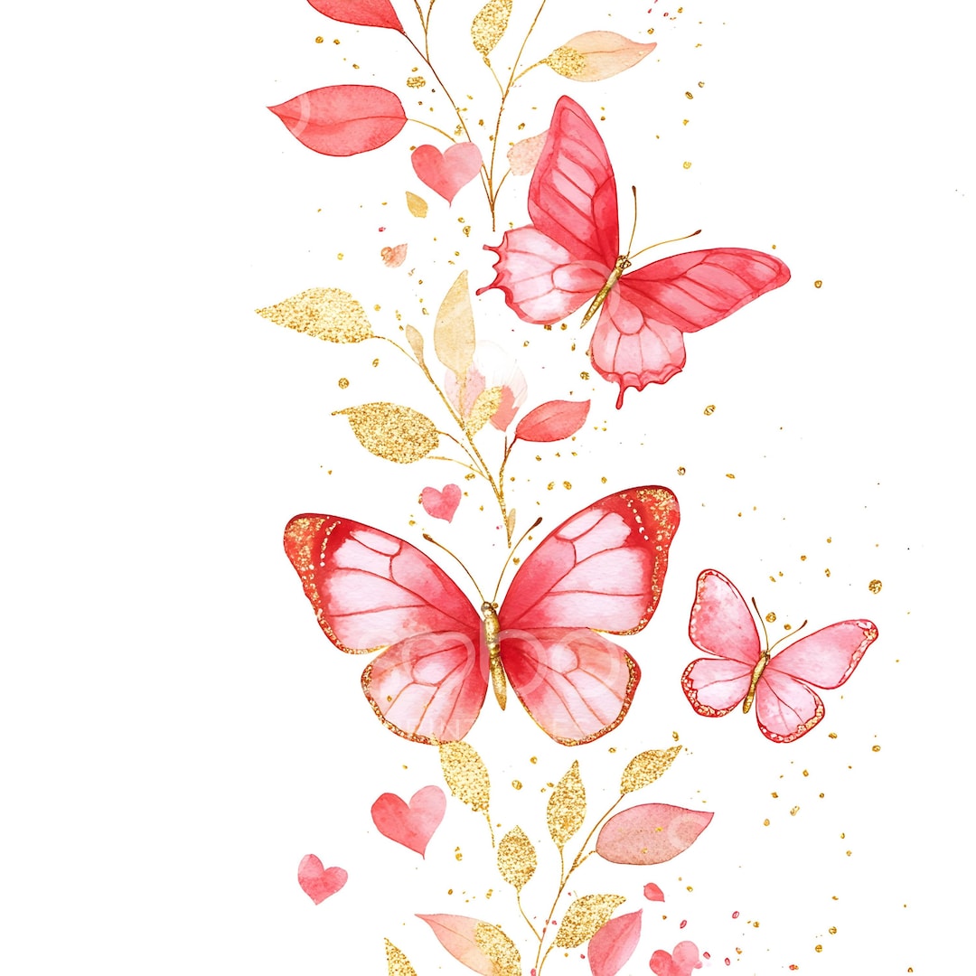 25 Valentine's Day Butterflies Clipart, Gold Butterfly, Wall Art ...