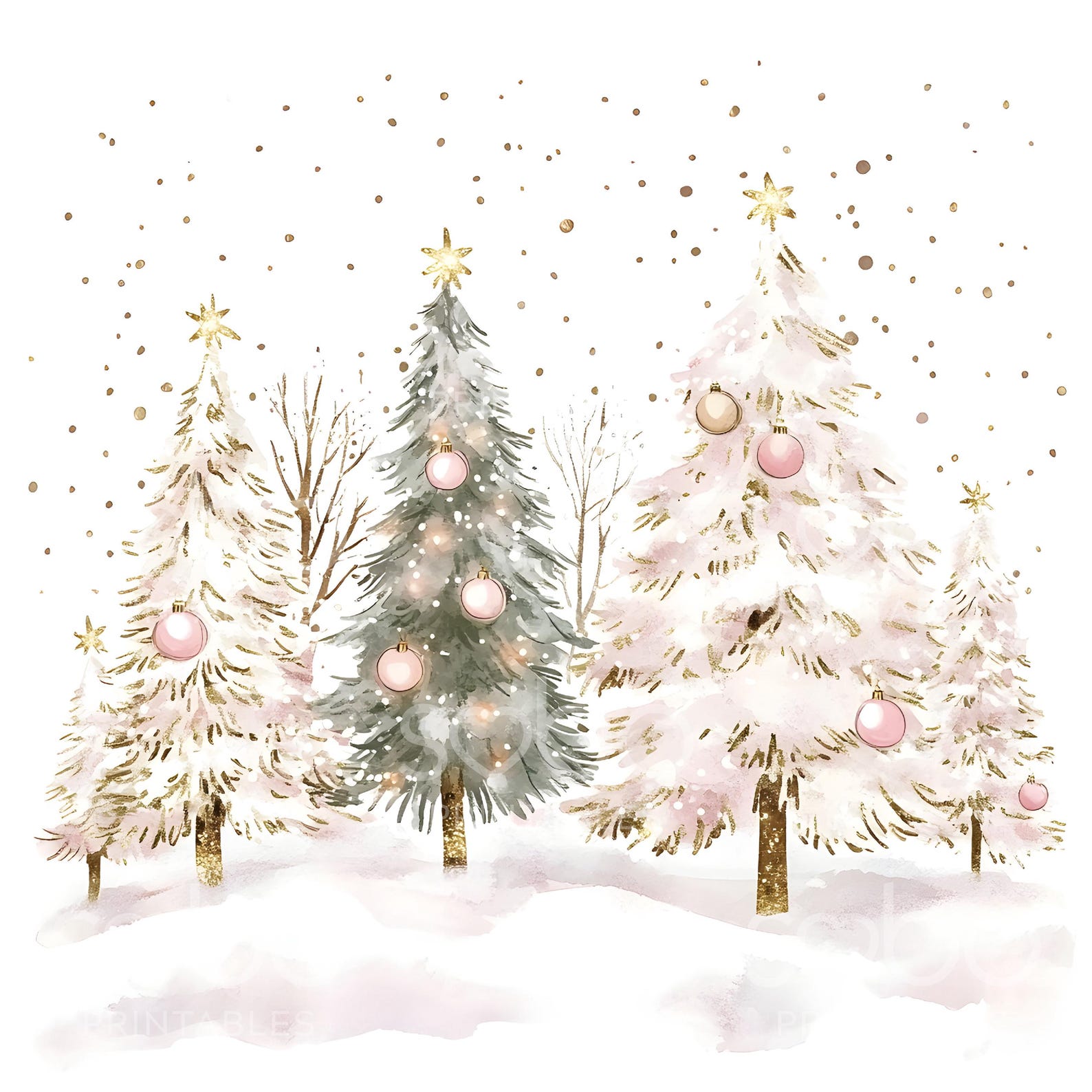 24 Pink Christmas Trees Clipart, Winter Festive Clipart, Printable ...