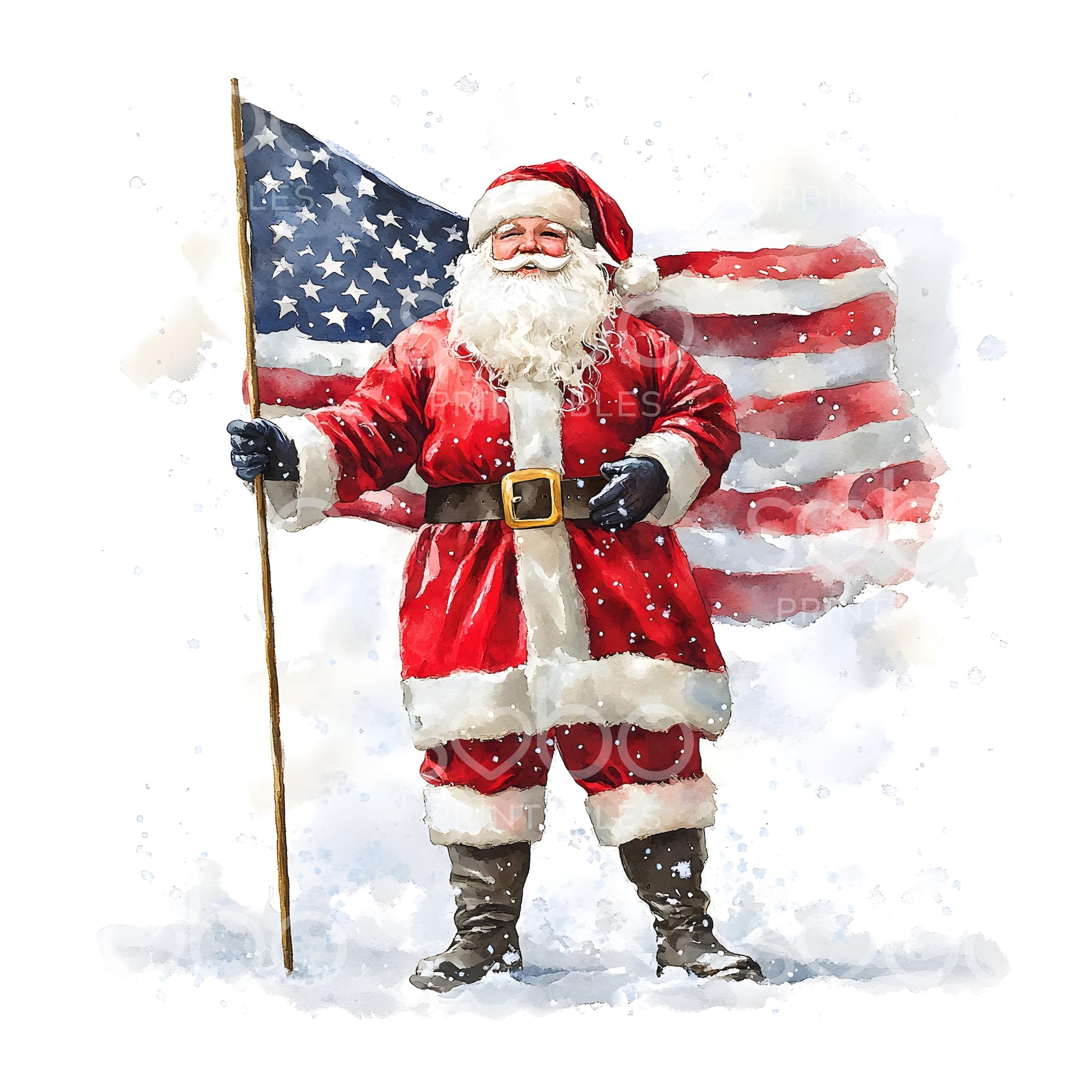 23 Patriotic Santa Clipart, USA Flag, 4th of July, Print Watercolor Art ...