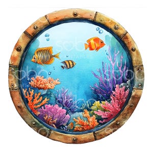 23 Ship Porthole View Clipart, Underwater Life, Submarine, Printable ...
