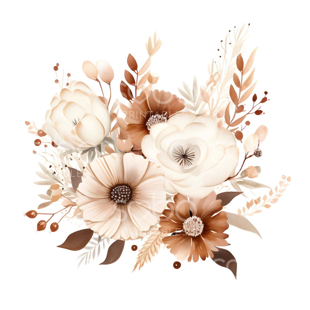 14 Boho Flowers Bouquet Clipart, Boho Flowers Wall Art, Minimalistic ...